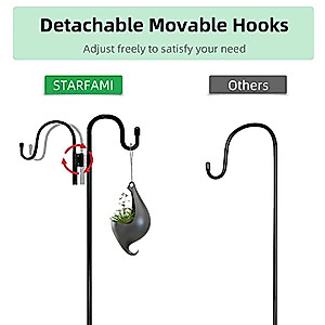 STARFAMI Double Shepherds Hook for Outdoor with 5 Prongs Base, Upgraded Adjustable Garden Hanging Stand Plant Holders for Bird Feeder, Plant Baskets, Solar Light Lanterns, Wedding (60 Inch 2pcs)