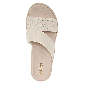 BZees Womens Dynasty Bright Wedge Sandal, Eggnog Beige Sparkle Knit, 10 US