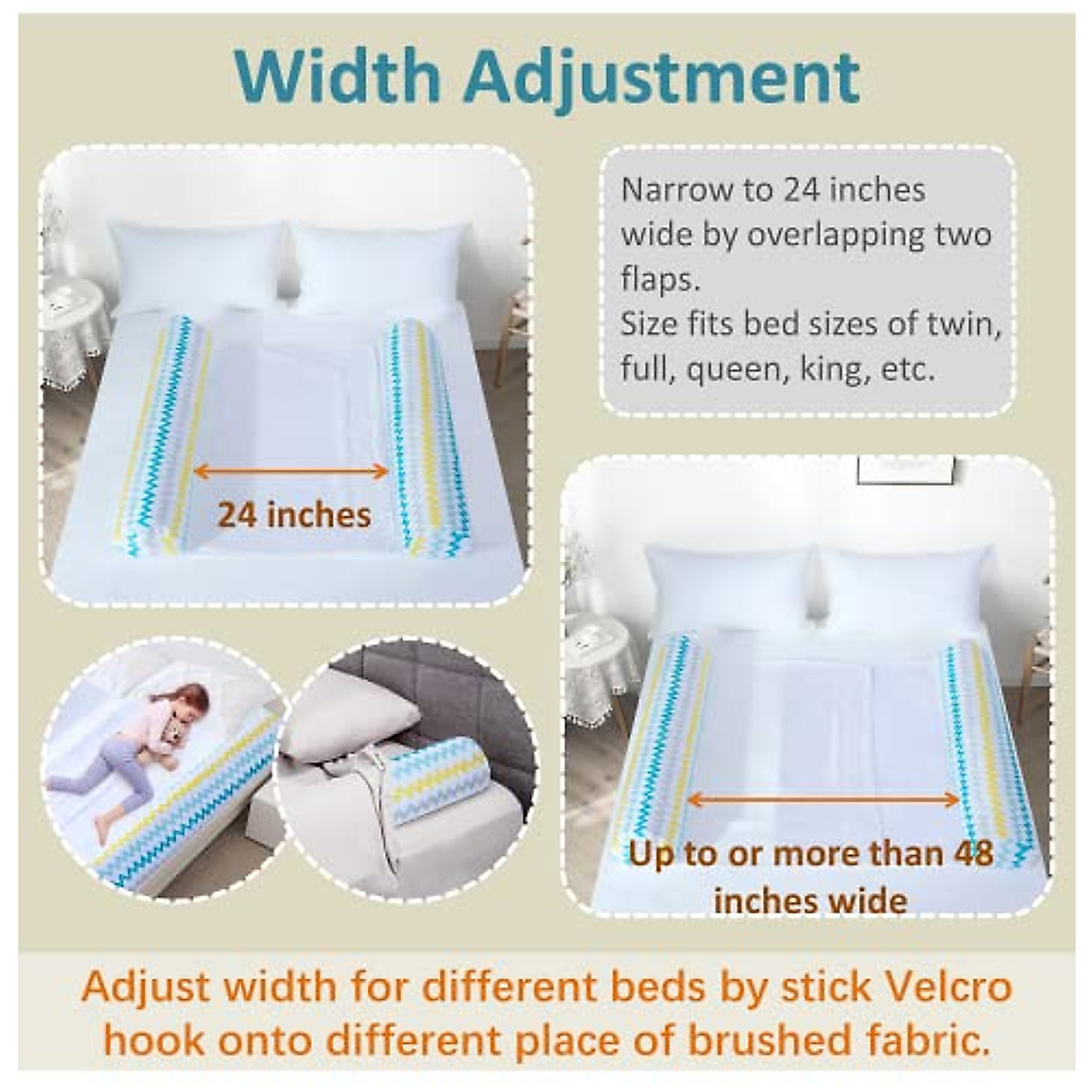 Bed Rail for Toddlers 2-Pack, CPSIA Certified - 50-Inch Long Inflatable Crib Bumpers for Home or Travel, Adjustable Toddler Bed Rails Guard Fits Twin, Full, Queen, King Size Bed Mattress