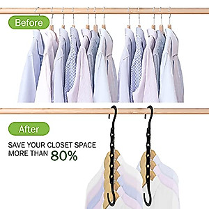 Graunton Space Saving Hangers, Magic Hangers for Closet Organizer and Storage, Smart Space Saver Sturdy Plastic Hangers with 5 Holes for Heavy Clothes, College Dorm Room Essentials (Black 6 Pack)