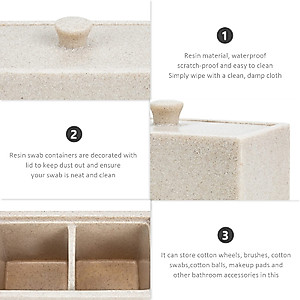 Zerodeko Holder Cotton Round Holder Resin Cotton Swab Storage Box with Lids 2 Compartments Cotton Pad Container Makeup Cotton Swab Canister Vanity Organizer (Beige) Tampon Flask