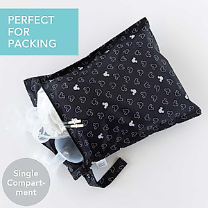 Bumkins Disney Waterproof Wet Bag for Baby, Travel, Swim Suit, Cloth Diapers, Pump Parts, Pool, Gym, Toiletry, Strap to Stroller, Daycare, Zipper Reusable Bag, Packing Pouch, Mickey Mouse Icon