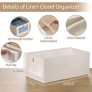 Linen Closet Organizers And Storage, 4 Pack Closet Storage Bins Linen Closet Baskets for Closet Organization Foldable Closet Organizer Bins with Clear Window For Organizing Clothing, Jeans, Shelves