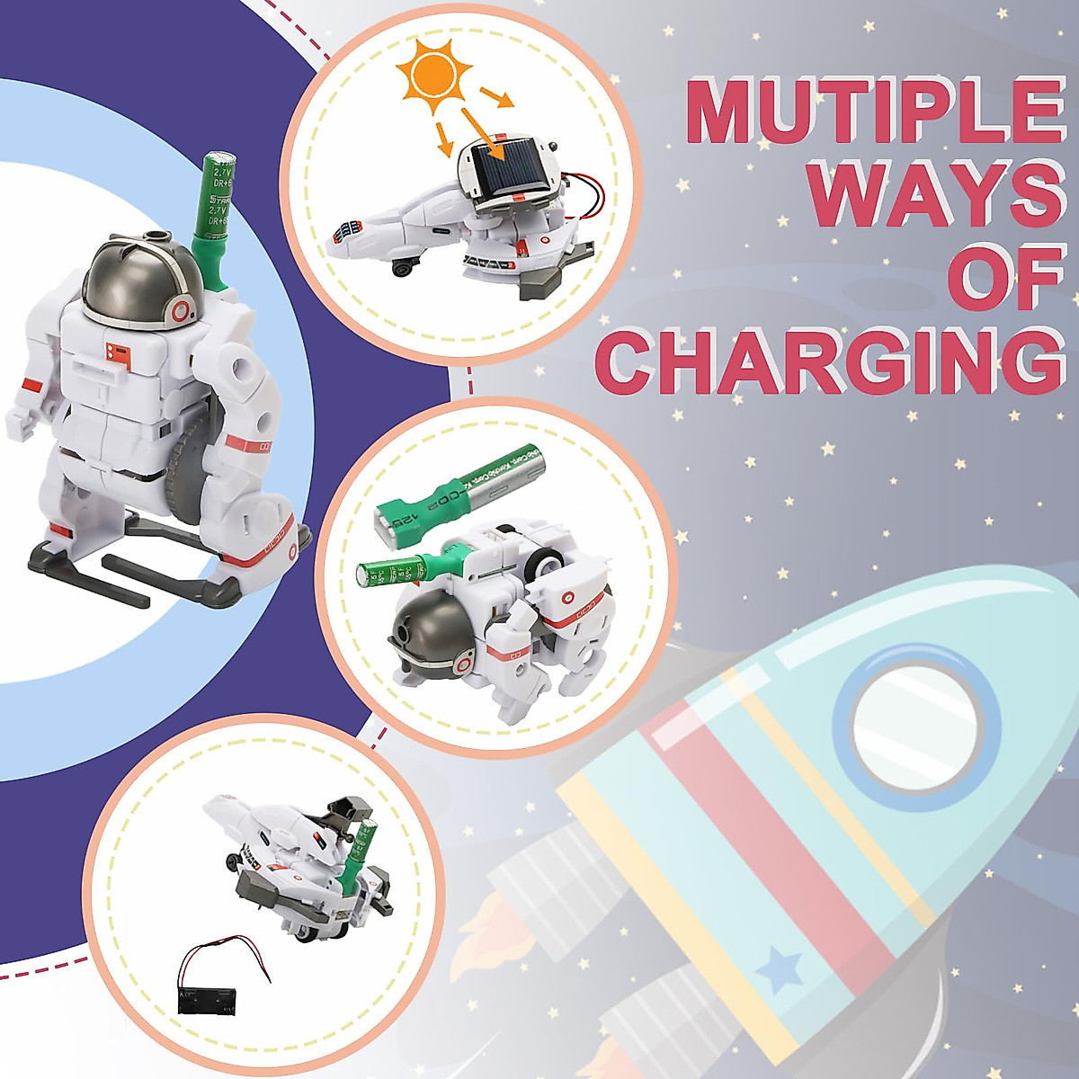 Solar Robot Toys for Kids Ages 8-12,6-in-1 Building Science STEM Kits Space Toys for Boys Kids Teens, DIY Educational Learning Robot Kit Birthday Gifts for 8 9 10 11 12 13 Year Old Boys Girls (White)