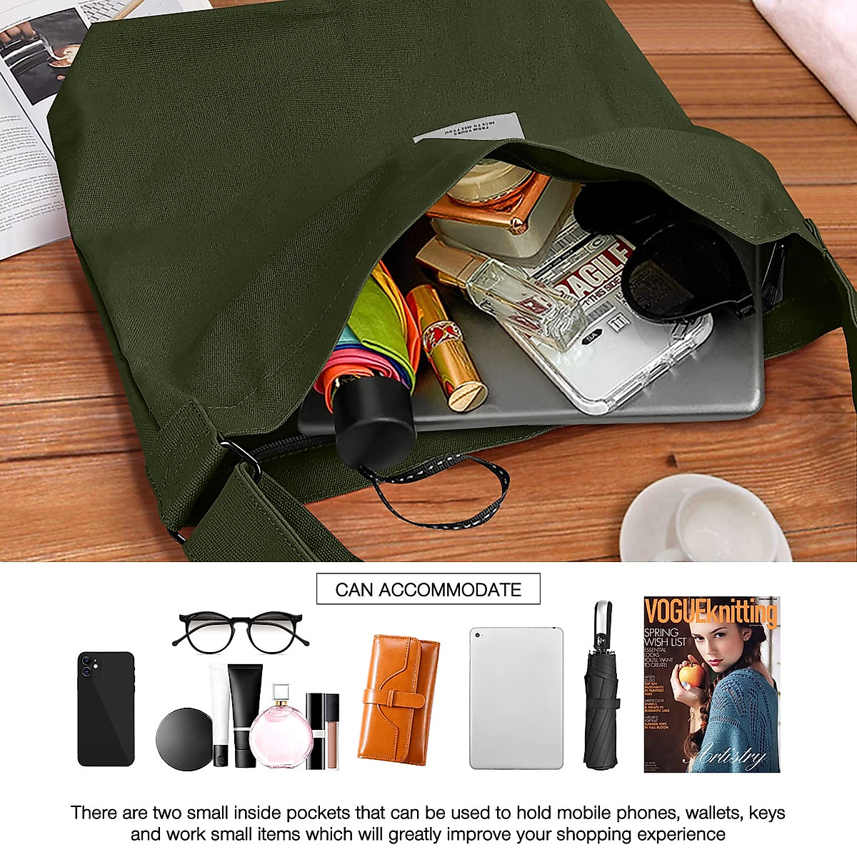 Ndeno Womens Canvas Shoulder Bags Crossbody Hobo Tote Bags Large Handbags Casual Shopping Work Travel Bag (Army Green)