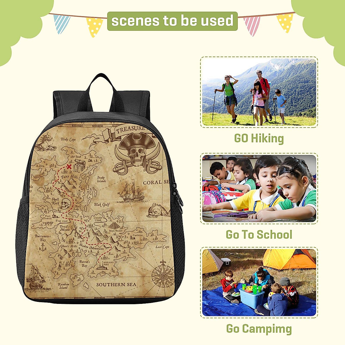 senya Toddlers Backpack Retro Antique Pirates Adventure Treasure Map Compass Bookbag for Kid Aged 3-6 Preschool Kindergarten