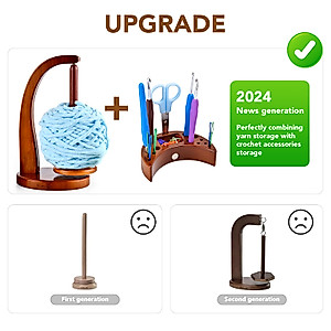ULOI Crochet Yarn Holder - Upgrade with Crochet Accessories Storage Attachment, Magnetic Wooden Yarn Storage for Knitting Accessories, Perfect for Crocheting and Knitting Projects, Mahogany Finish