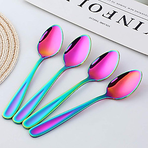 12 Pieces Demitasse Espresso Spoons, Baikai Mini Coffee Spoon,18/10 Stainless Steel Teaspoons Set of 12, 5.5 Inch (Rainbow)