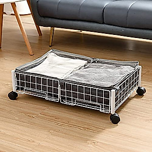 HOUSE AGAIN 2-in-1 Under Bed Storage with Wheels, Rolling Drawers Shoe Organizer, Under the Bed Storage Cart, Quality Storage Bags & Zippers, Clear Window & Solid Fabric, 2 Pack, (White)…