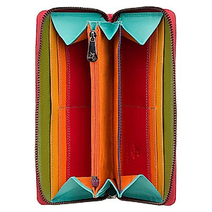 Visconti Large Continental Zip Around Purse in Red Or Black Multi SP79 (Red)