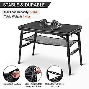 imodomio Small Folding Camping Table Portable - Adjustable Height Fold Up Table with Mesh Layer Foldable Table Lightweight with Carry Handle for Outdoor Hiking Camp BBQ Picnic Beach Cooking
