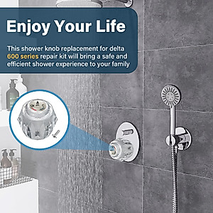 RP2391 Shower Faucet Handle Replacement for Delta Shower Handle Single Clear Knob Handle Kit with Offset Hole for Shower/Tub