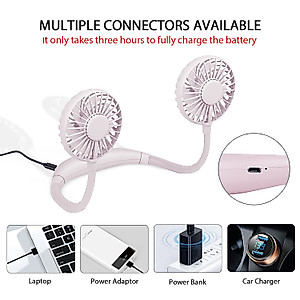 SkyGenius Rechargeable Hand Free Portable Neck Fan, Battery Operated Mini Personal Necklace Fan(Pink)