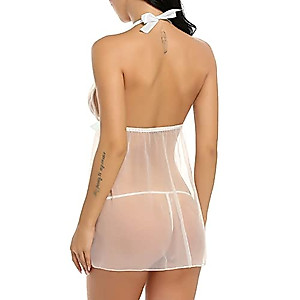 Sexy Lingerie for Women, Batas De Dormir para Mujer Women's One Piece Bodysuit Lengerie Women, Women's Lingerie Mesh Vest Underwear Off Shoulder Two-Piece Set Underwear Under Shorts (S, White)