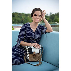 Myra Bag Approach Upcycled Canvas & Cowhide Crossbody Bag S-1349, Brown, One Size