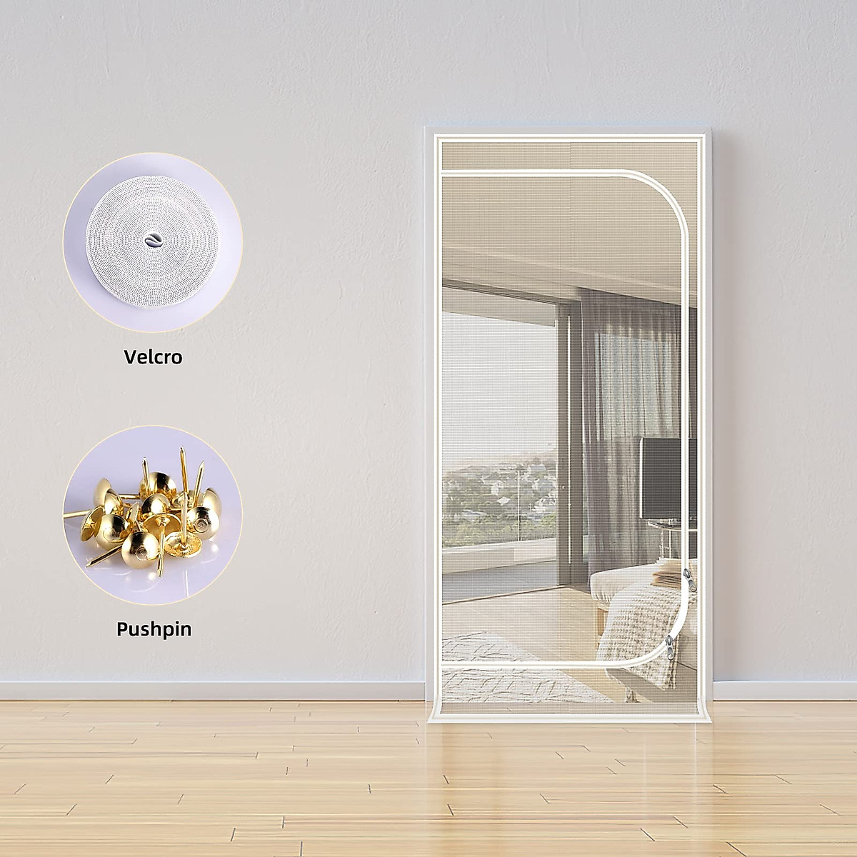 Upgraded Pet Screen Door Fits Doors Up to 36"x84",Heavy Duty Cat Proof Mesh Screen Door with Zipper Closure,Prevent Cats Running Out from Home,Bedroom,Living Room,Kitchen,(White)