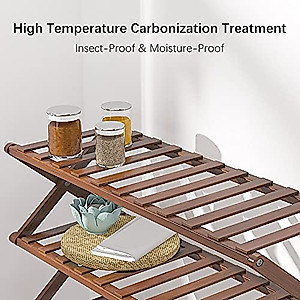 QUMENEY Foldable Bamboo Shoe Rack, 5 Tier Portable Folding Shoes Storage Organizer, No Assembly Free Standing Boots Shelf Suitable for Entryway, 27.5 x 9.8 x 30in (Dark)