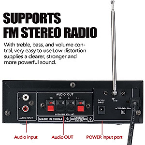 Etlephe 298A Mini Bluetooth 5.0 Stereo Amplifier,Amplifier home Audio,Audio Receiver,300W+300W 2 Channel Power Sound Receiver/USB,SD Card,FM Radio,2 Mic for Home Speakers & Theater System-12V 110V