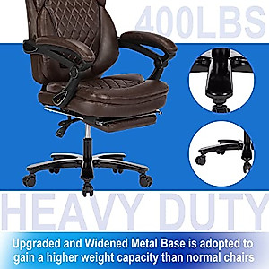 Comermax Big and Tall Home Office Desk Chairs for 400lb Heavy People, Ergonomic Reclining Office Chair with Footrest and Wide Seat, Plus Size Managerial Executive Chairs (Coffee Brown)