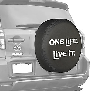 Boomerang 32" One Life Live It - Spare Tire Cover - (Black Denim Vinyl) - White Print - Made in The USA