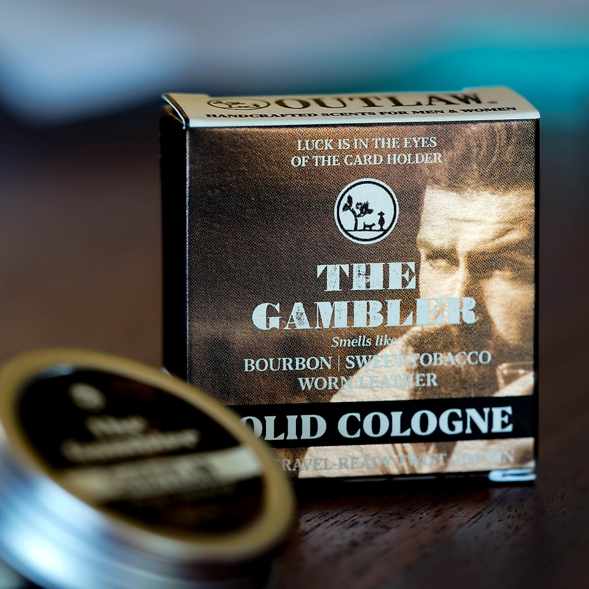 The Gambler Bourbon-Inspired Solid Cologne - Whiskey, Old-fashioned Tobacco, and a Hint of Leather in a Pocket-Sized Tin - Men’s or Women’s Cologne - Outlaw