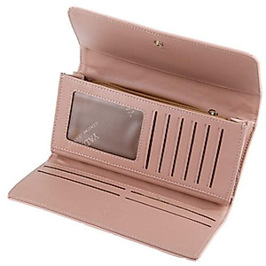 RFID Blocking Wallet for Women Ladies Leather Card Holder Purse with ID Window Multiple Card Slots Travel Bifold Wallet-Clutch (Pink, OneSize)