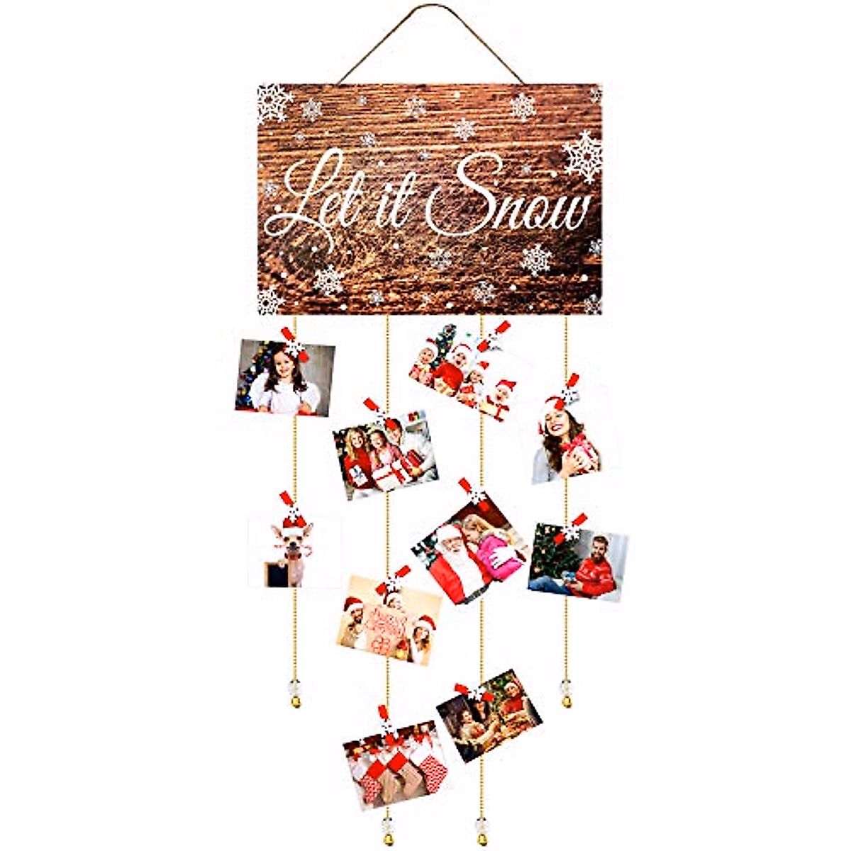 Christmas Card Holder Display Wooden Christmas Tree Let It Snow Wall Hanging Picture Holder with 35 Snowflake Wooden Photo Clips Picture Frame Decoration for Hanging Christmas Cards Photo Paper Crafts