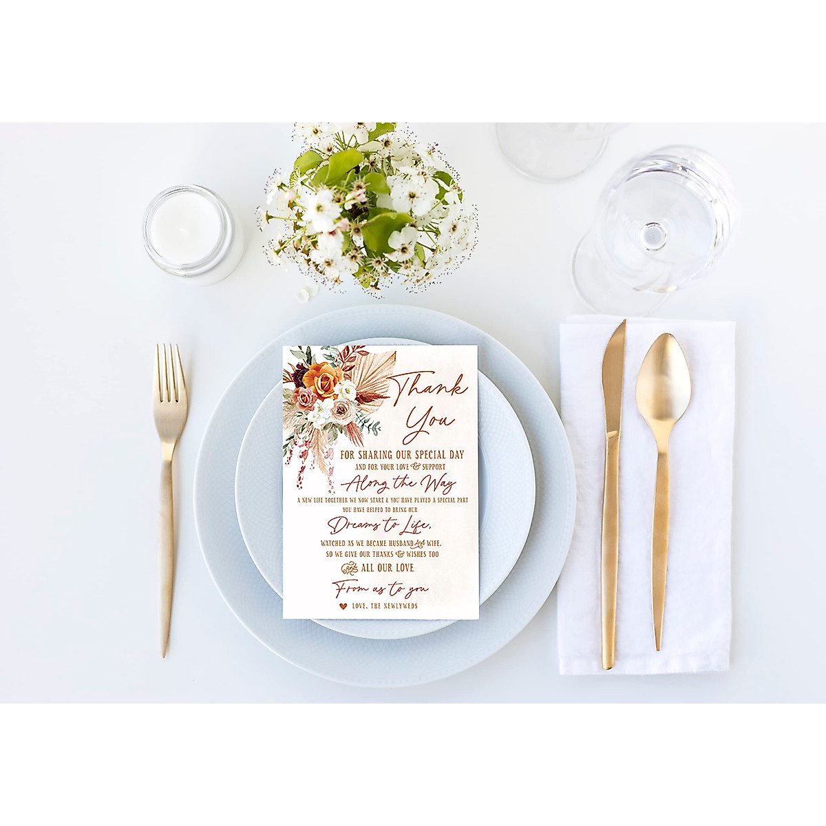 Your Main Event Prints 50 Boho Orange and Terracotta Floral Wedding Thank You Place Setting Cards, Great For Adding to Your Table Centerpieces and Wedding Decorations for Receptions, Pack of 50 Cards