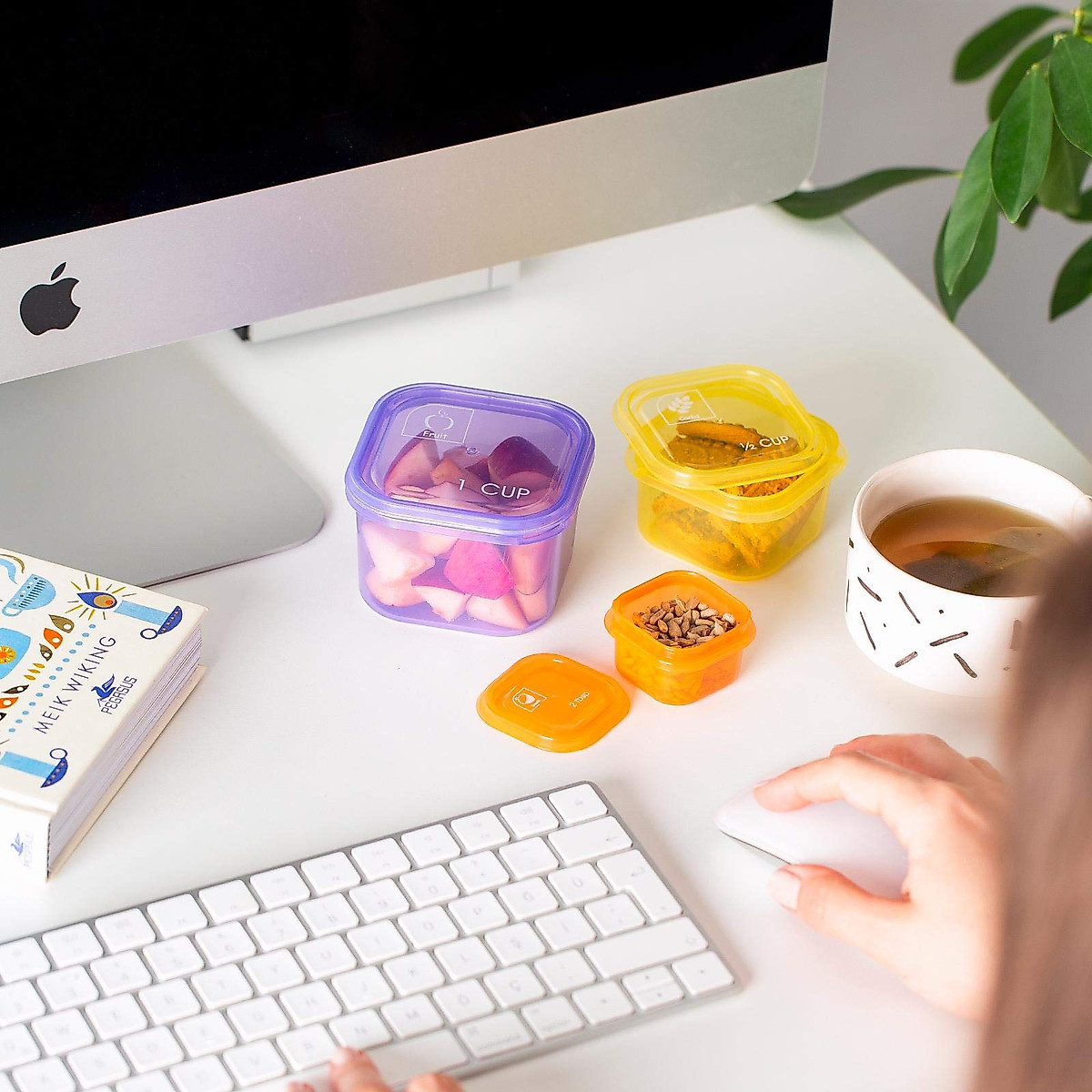 GOANDWELL Portion Control Container Kit for Weight Loss -21 Day Labeled Meal Food Containers - 21 Day Tally Chart with e-Book (7 Piece Labeled)