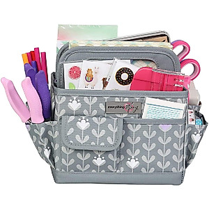 Everything Mary Collapsible Desktop Craft Organiser, Grey & White Leaf for Sewing, Scrapbooking, Paper Craft, and Art - EVM12831-1