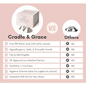 Cradle & Grace Pure 999 Silver Nursing Cups & Carrying Case | Silver Nipple Covers Breastfeeding Kit for All-Natural Healing | Silver Nipple Shields for Nursing Moms | Sore Nipple Relief Breastfeeding
