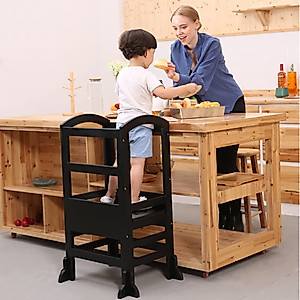 SDADI LT02B Kids Kitchen Adjustable Height Toddlers Children Learning Step Stool Tower with 4 Changeable Heights for Kitchen and Bathroom, Black