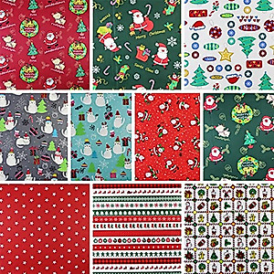 aufodara 10pcs Cotton Craft Fabric Bundles Christmas Patterns Fat Squares Textile Patchwork for Home DIY Decoration Crafts Sewing Quilting Pillows Bags Pennant Handwork (50 x 80 cm, U-01)