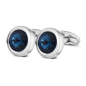 MERIT OCEAN Mens Cufflinks Elegant Style Cuff Link Super Shiny Swarovski Navy Blue Crystal Circular Cufflinks with Gift Box
