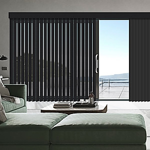 Cordless Blackout Vertical Blinds, Black Custom 3.5 Inches Slat Fabric Window Blinds, Vertical Shades UV Protection Super Large Size to 104" W for Large Windows, Sliding Doors and Patio Doors