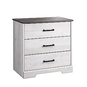 Prepac Rustic Ridge Farmhouse 3-Drawer Nightstand, Chest of Drawers for Bedroom, Wooden Bedroom Dresser with 3 Storage Drawers, 16.25in x 27.5in x 26.75in, Washed White
