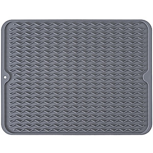 Silicone Dish Drying Mat, Non-Slip Easy Clean Sink Mat Large Heat-resistant Dish Drainer Mat for Kitchen Counter, Sink, Refrigerator or Drawer liner (16" x 12", GREY)