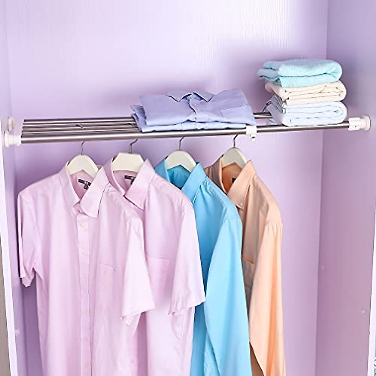 Hershii Expandable Closet Tension Shelf Rod Adjustable Storage Rack Heavy Duty DIY Organizer Divider for Wardrobe Cupboard Kitchen Bathroom