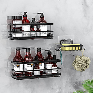 ENKERN Shower Caddy, 3Pcs Bathroom Shelves Shower Shelf Rack Organizer No Drilling Adhesive Hanging Shower Storage Rack with Soap Razor Holder for Home Hotel, Black