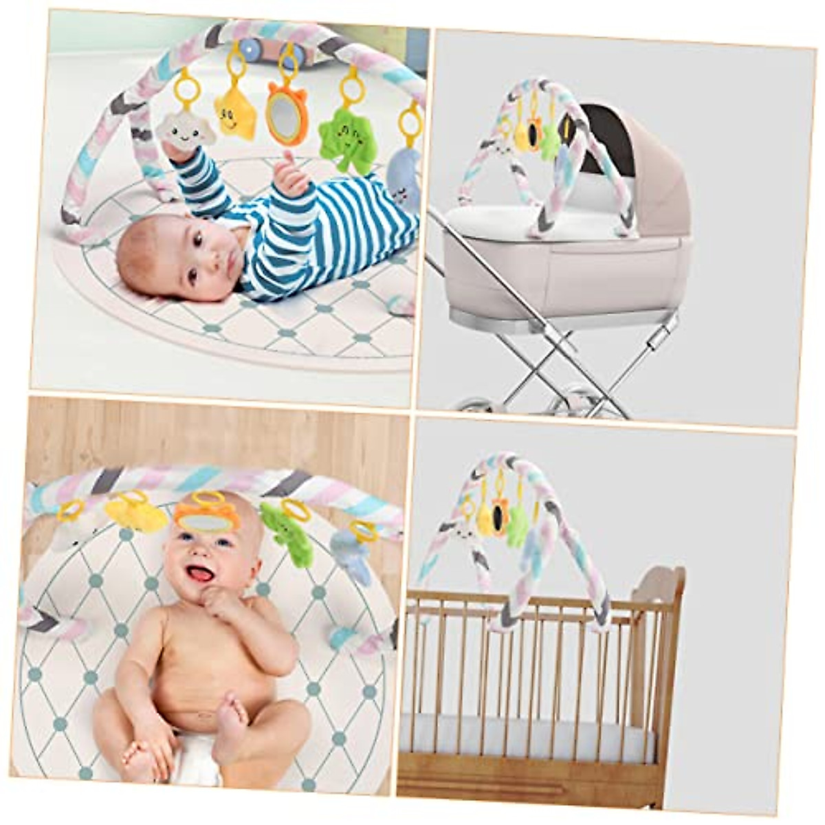 Kisangel 4pcs Stroller Travel Shape Toy with Crib Adorable Rattle Mobile Baby Accessories Seat Bed Pendant Car Soft Play Ornament Learning for Infant Bell Arch Moon Activity Hanging Toys