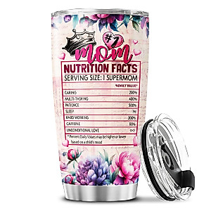 Mom Gifts, Mom Life Nutrition Facts, Tumbler 20 Oz With Lid And Straw, Coffee Mothers Cups Mother Insulated Funny For Tumblers Women Mama Day Handle