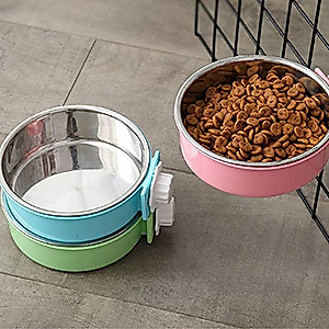 FUUIE Bowls for Food and Water Pet Bowl/Pet Universal/Stainless Steel/Green Blue/Overturn-Proof Hanging Pet Bowl (Color : A)