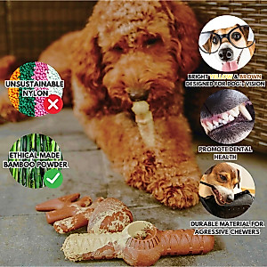 NOSTALGIQ Pets 3-Pack Almost Indestructible Dog Toys for Aggressive Chewers Medium Breed/Large Breeds | Sustainable Bamboo Dog Chew Toy | Beef Flavor Dog Chew Bones | Interactive Dog Toys