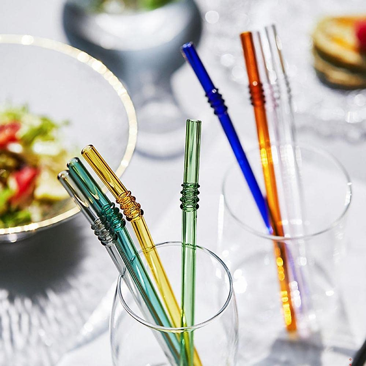 REBABA Reusable Glass Straws, 8mm Bent Glass Drinking Straws, BPA Free Colorful Glass Straws for Beverages, Smoothies, Milk Tea, Juices(Pink)