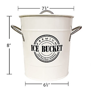 Home by Jackie Inc T586A 4L Cream White Metal Galvanized Double Walled Ice Bucket Set with Lid and Scoop