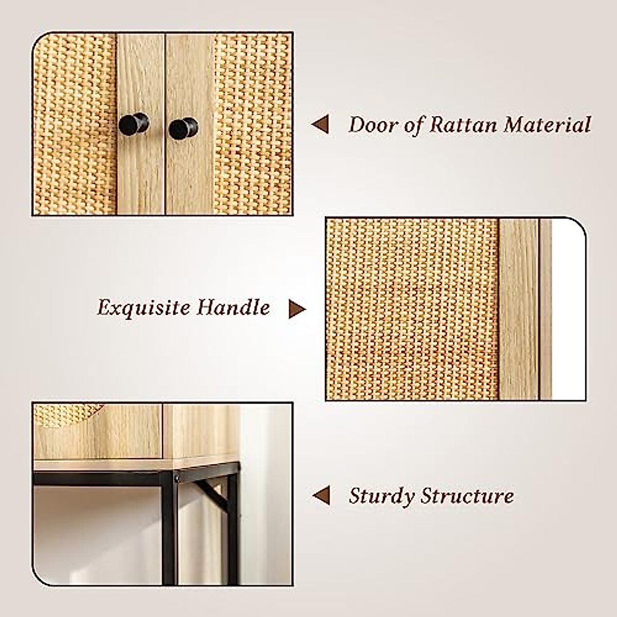 MATICO Rattan Pantry Storage Cabinet, 41.3"(H), Tall Pantry Locker, Kitchen Console Sideboard, Accent Buffet Cabinet, Display Bookcase with Rattan Door, Organizer Cupboard for Living Room, Burlywood