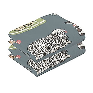 Jucciaco Funny Animals Puppy Dogs Cotton Towels for Bathroom, Soft Absorbent Hand Towel Set of 2 for Yoga Gym Kitchen Decorative, 16x28 inch