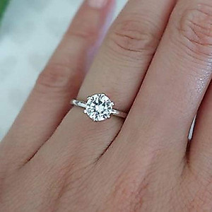 Amore 1CT 2CT 3CT DEW Solitaire Moissanite Engagement Ring by Ginger Lyne Choice of White Yellow or Rose Gold over Sterling Silver Wedding rings for women by Ginger Lyne
