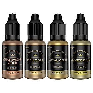 Metallic Alcohol Ink Set - Gold Metallic Mixatives Alcohol Pigment, High Concentrated with Extreme Shimmer Alcohol-Based Inks for Epoxy Resin Yupo Tumblers Cups Fluid Art Painting (4 * 15ml/.5 fl oz)