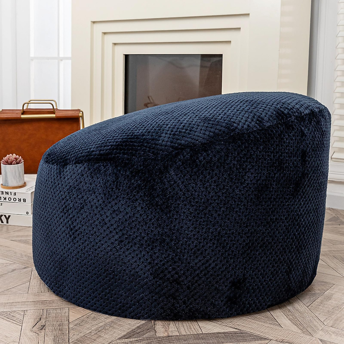 Bean Bag Chairs Cover (No Filler) Soft Washable Plush Fiber Adult Beanbag Chair Fuzzy Fur Cover Without Filling (Navy Blue Bean Bag Cover)